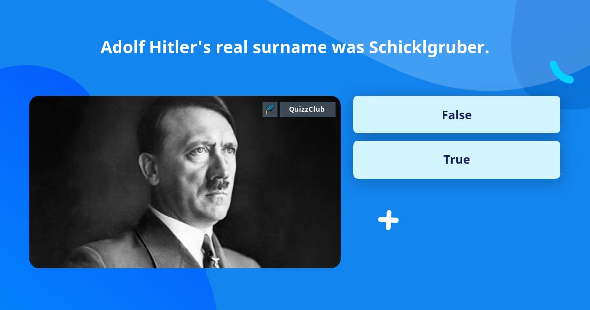 Adolf Hitler's real surname was... | Trivia Questions | QuizzClub