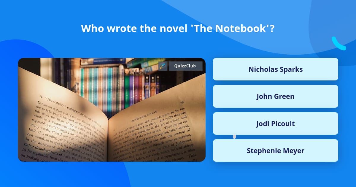 Who wrote the novel 'The Notebook'? | Trivia Questions | QuizzClub