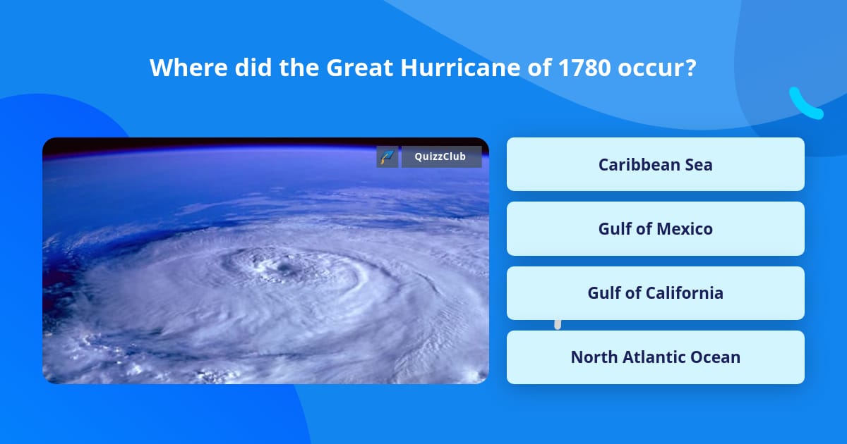 Where did the Great Hurricane of... | Trivia Answers | QuizzClub