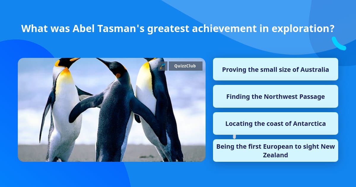 What was Abel Tasman's greatest... | Trivia Questions | QuizzClub