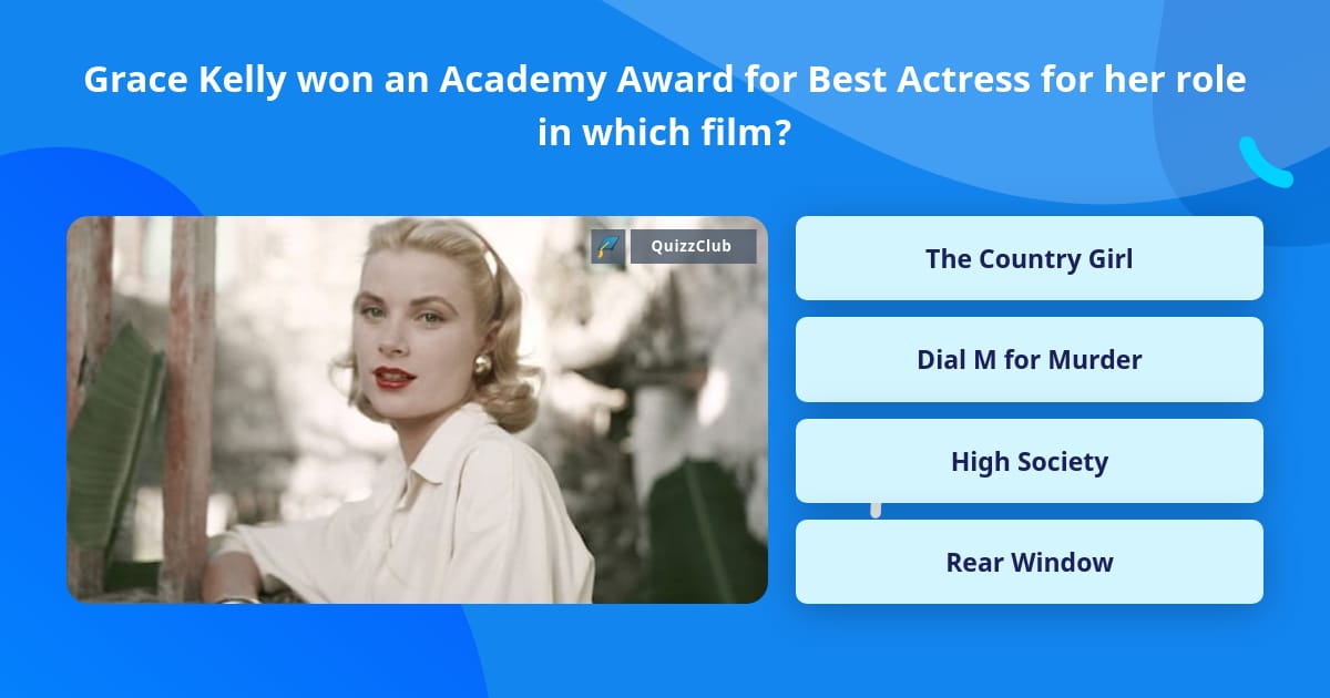 Grace Kelly won an Academy Award for... | Trivia Answers | QuizzClub