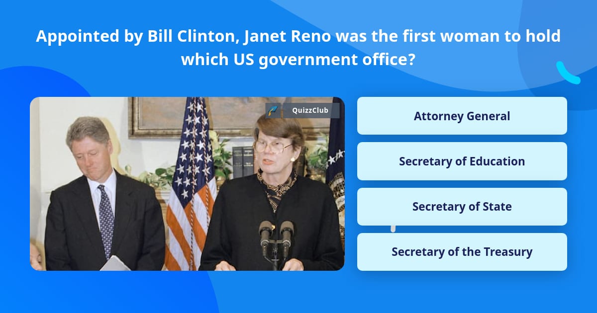 Appointed by Bill Clinton, Janet... | Trivia Questions | QuizzClub