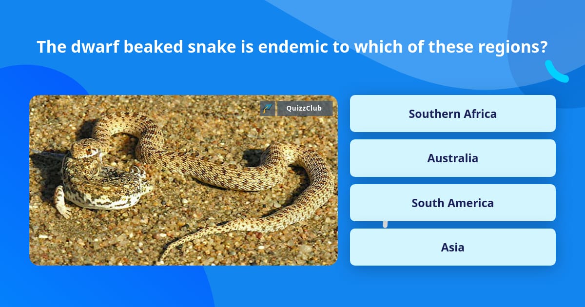 The dwarf beaked snake is endemic to... | Trivia Questions | QuizzClub
