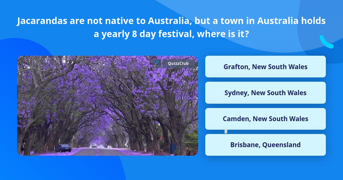 Jacarandas are not native to... | Trivia Questions | QuizzClub
